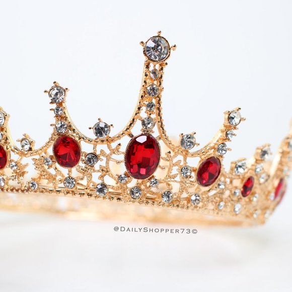 Accessories | Womens Glass Rhinestone Gold Toned Ruby Red Circlet Crown ...